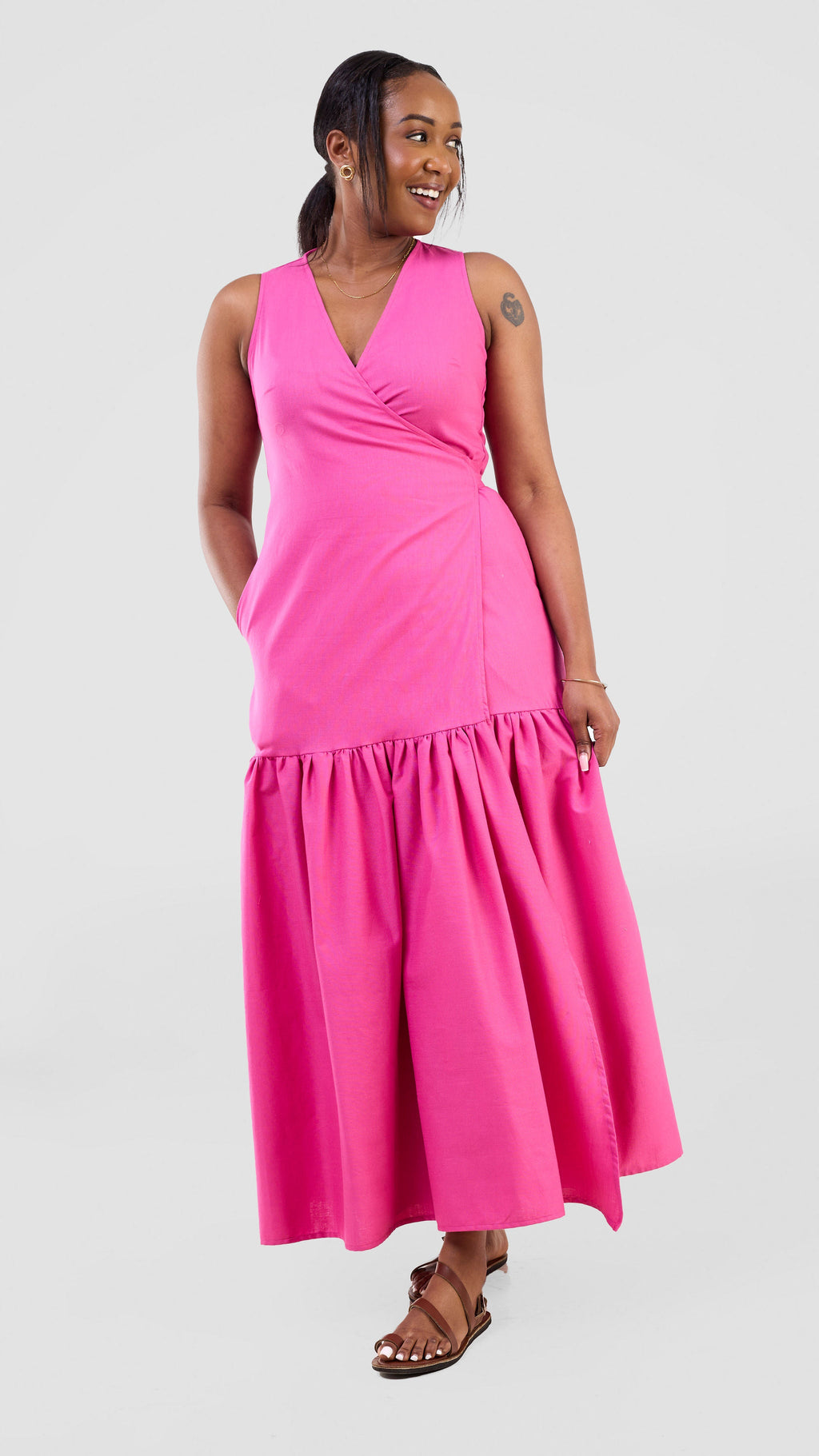 Safari Naledi Gathered Panel Wrap Dress - Pink – Safari By Vivo